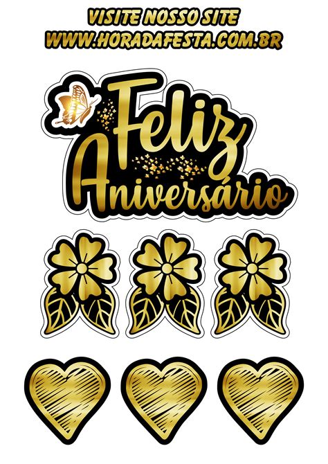 Kit digital feliz aniversário dourado 10 ideias