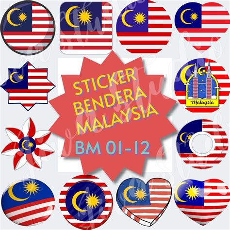 BM 01 12 50pcs Stiker Hari Merdeka Bendera Malaysia Murah Cantik