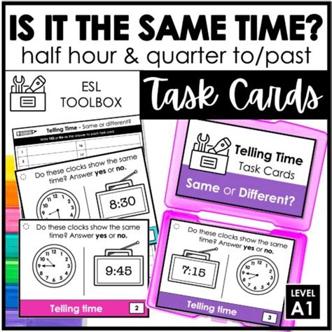 Telling Time Task Cards Comparing Clocks Half Hour Quarter Hour