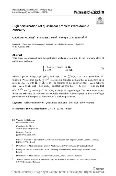 pdf high perturbations of quasilinear problems with double criticality