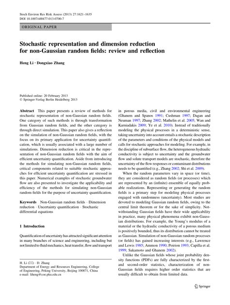 pdf stochastic representation and dimension reduction for non gaussian random fields review