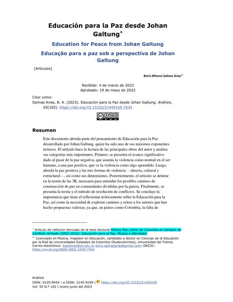 PDF La Educación para la Paz desde Johan Galtung