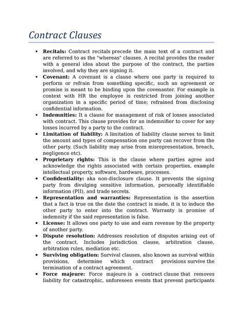 Recitals Important Clauses Of Contract Contract Clauses Recitals