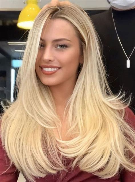 30 Hair Colour Trends To Try In 2023 Silky Vanilla Blonde With Bangs