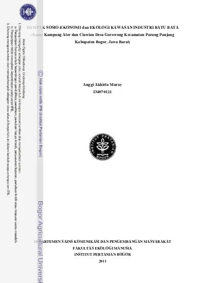 Dampak Sosio Ekonomi Da Ekologi Kawasan Industri Batu Bata Kasus