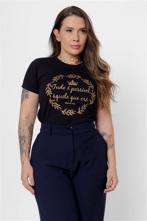 T Shirt Tudo E Possivel Aquele Que Cre Perolas Preto Atacado Tshirt