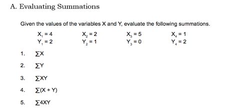 solved a evaluating summations given the values of the