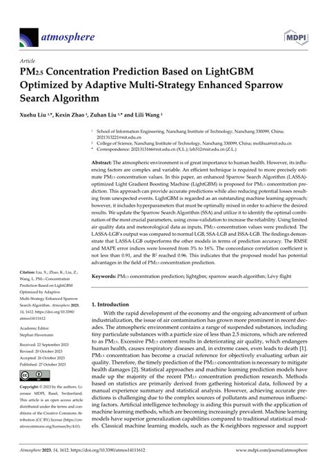 pdf pm2 5 concentration prediction based on lightgbm optimized by adaptive multi strategy