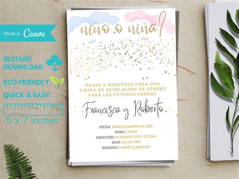 Spanish Gender Reveal Invitation Invitacion De Revelacion De Genero