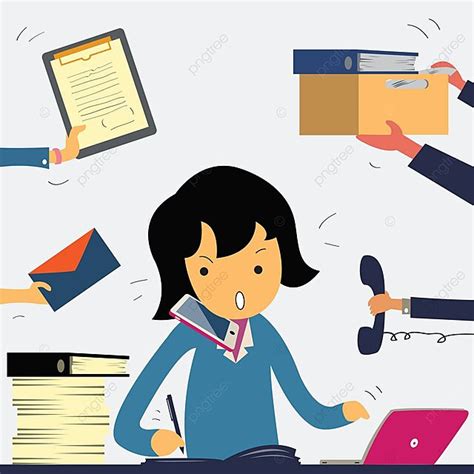 Very Busy Business Woman Multitask Parcel Personnel Vector Multitask