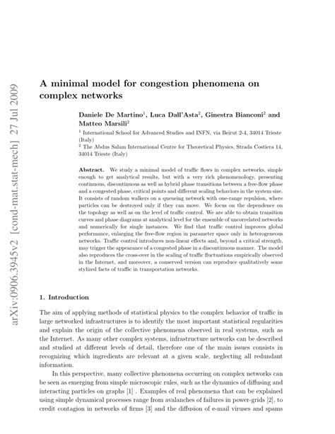 pdf a minimal model for congestion phenomena on complex networks