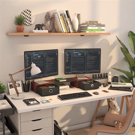 WESTREE Dual Monitor Stand Riser With Two Drawers Extra Large Storage