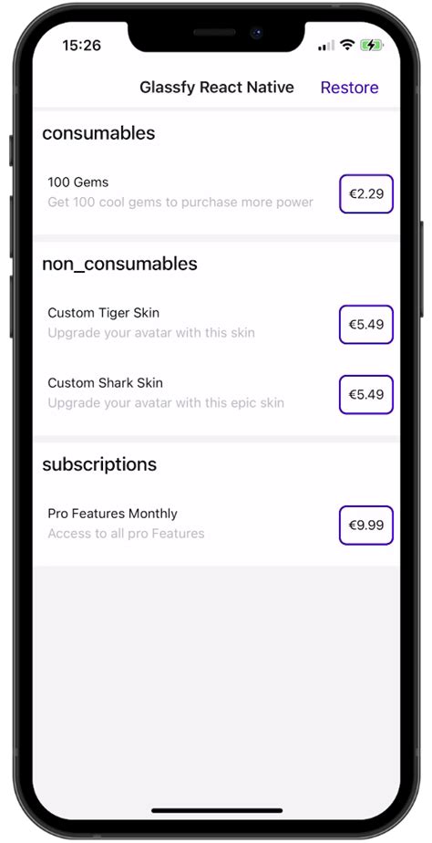 In App Purchases Subscriptions For React Native With Glassfy Using