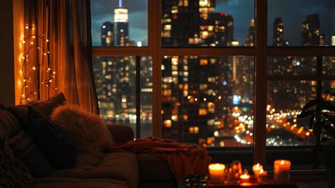 4k HD Wallpaper Cozy Apartment Living Room With City View