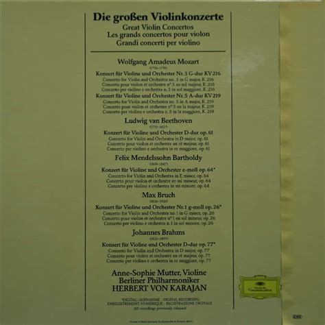 Great Violin Concertos Mozart Beethoven Brahms Mendelssohn Bruch