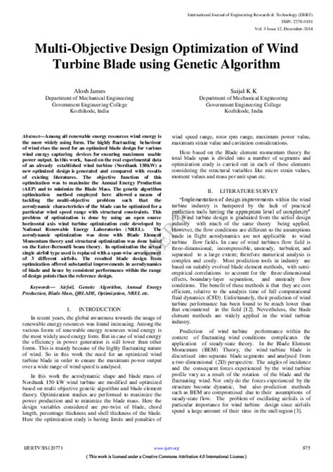pdf ijert multi objective design optimization of wind turbine blade using genetic algorithm