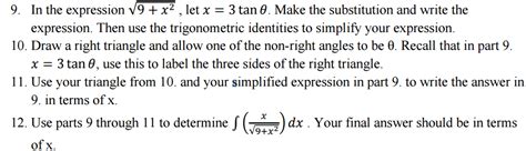 solved in the expression squareroot 9 x 2 let x 3 tan