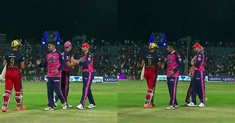 RCB Vs RR Watch Harshal Patel Denies Shaking Hands With Riyan Parag