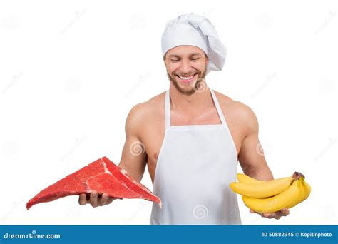 Bodybuilder Chef With Apron On Naked Muscular Body Royalty Free Stock