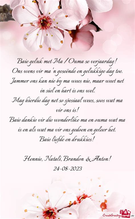 Baie Geluk Met Ma Ouma Se Verjaardag Free Cards