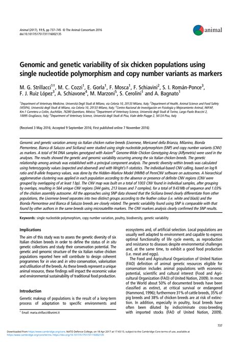 pdf genomic and genetic variability of six chicken populations using single nucleotide
