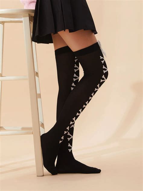 Bow Decor Over The Knee Socks Shein Usa
