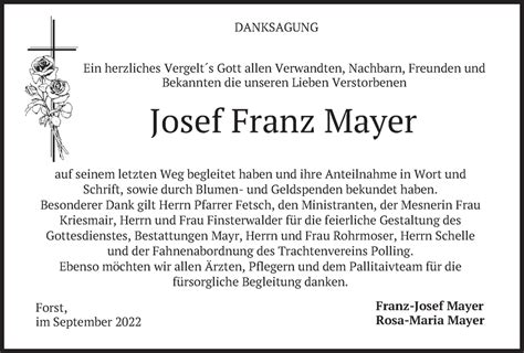 Traueranzeigen Von Josef Franz Mayer Trauer Merkur De