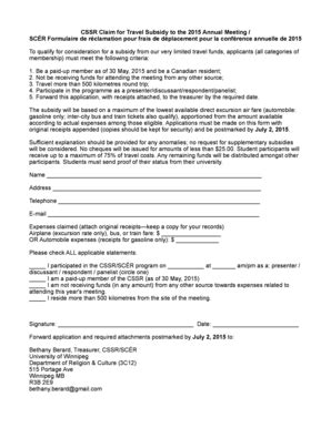 Fillable Online Cssrscer CSSR Travel Subsidy Form 2015 Cssrscer Fax