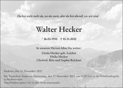 Traueranzeigen Von Walter Hecker Vrm Trauer De