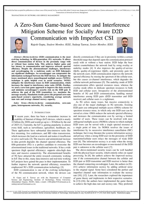 a zero sum game based secure and interference mitigation scheme for socially aware d2d