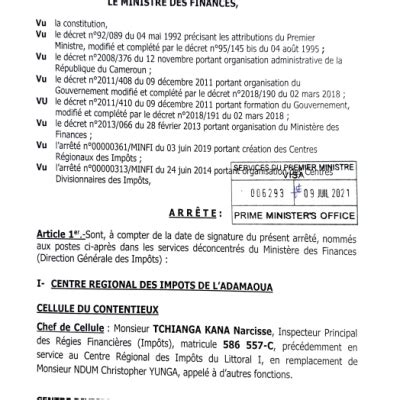 Nomination Dun Responsable La Direction Des Assurances Tr Sor Minfi