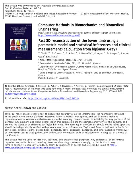 pdf fast 3d reconstruction of the lower limb using a parametric model and statistical