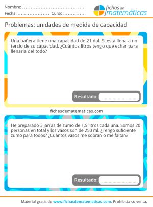 Unidades de capacidad Fichas de matemáticas