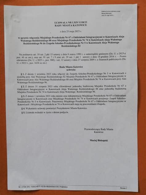 Uchwa A Rady Miasta Katowice Przedszkole Nr Z Oddzia Ami