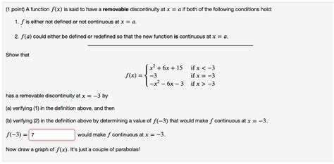 solved 1 point a function f x is said to have a removable
