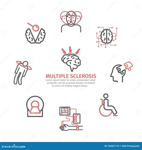 Multiple Sclerosis Banner Symptoms Causes Treatment Line Icons Set