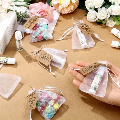 50 Pcs Baby Shower Lip Balm Gift Set With Organza Bags Floral Theme