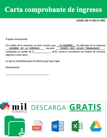 Carta Comprobante de Ingresos Cómo hacerla en Milformatos