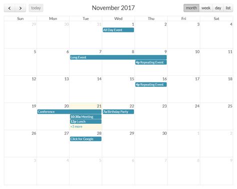 FullCalendar Simple Event Calendar JavaScript MG Technologies