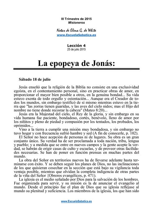PDF Notas de Elena Lección 4 La epopeya de Jonás Escuela