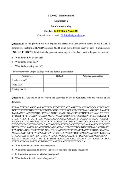 assignment 2 this is the practice part of the bioinformatic course 1 bt203iu bioinformatics