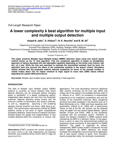 pdf a lower complexity k best algorithm for multiple input and multiple output detection