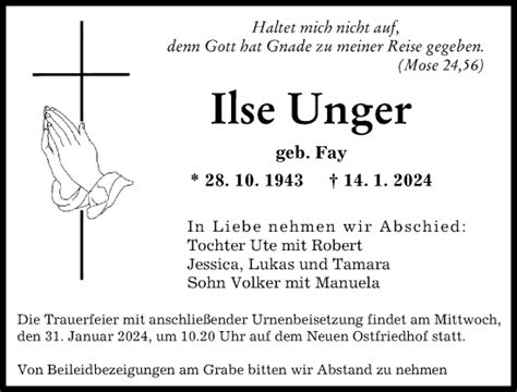 Traueranzeigen Von Ilse Unger Augsburger Allgemeine Zeitung