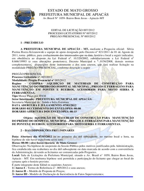 Preenchível Disponível Licitaes Prefeitura Municipal de Ivinhema Fax