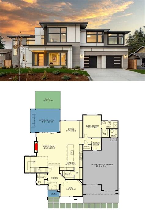 5 Bedroom Modern Style Two Story Home With Bonus Room And 3 Car Tandem