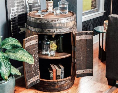 Whiskey Barrel Liquor Cabinet Handcrafted From A Reclaimed Etsy