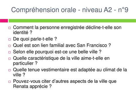PPT Compr É hension orale Niveau A2 PowerPoint Presentation free