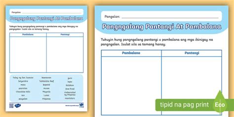 Pangngalang Pantangi At Pambalana Activity Sheet Grade Twinkl