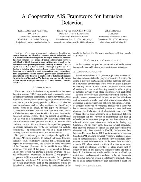pdf a cooperative ais framework for intrusion detection