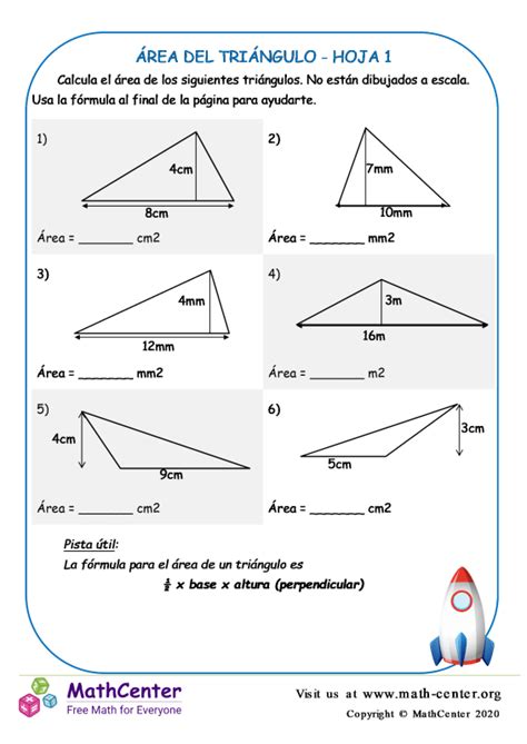 Cuarto grado Hojas de trabajo Área del Triángulo Math Center
